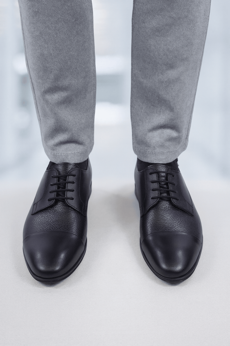 Pantofi Eleganti Barbati din Piele Negri cu Siret - PETER – Bigiottos Shoes